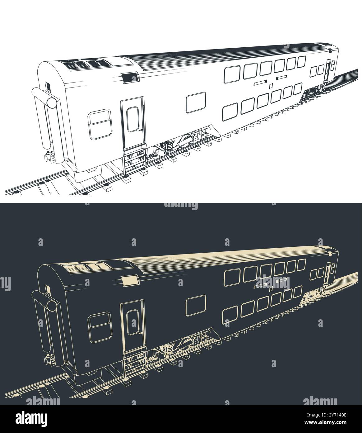 Stylized vector drawings of a double deck train car Stock Vector Image ...