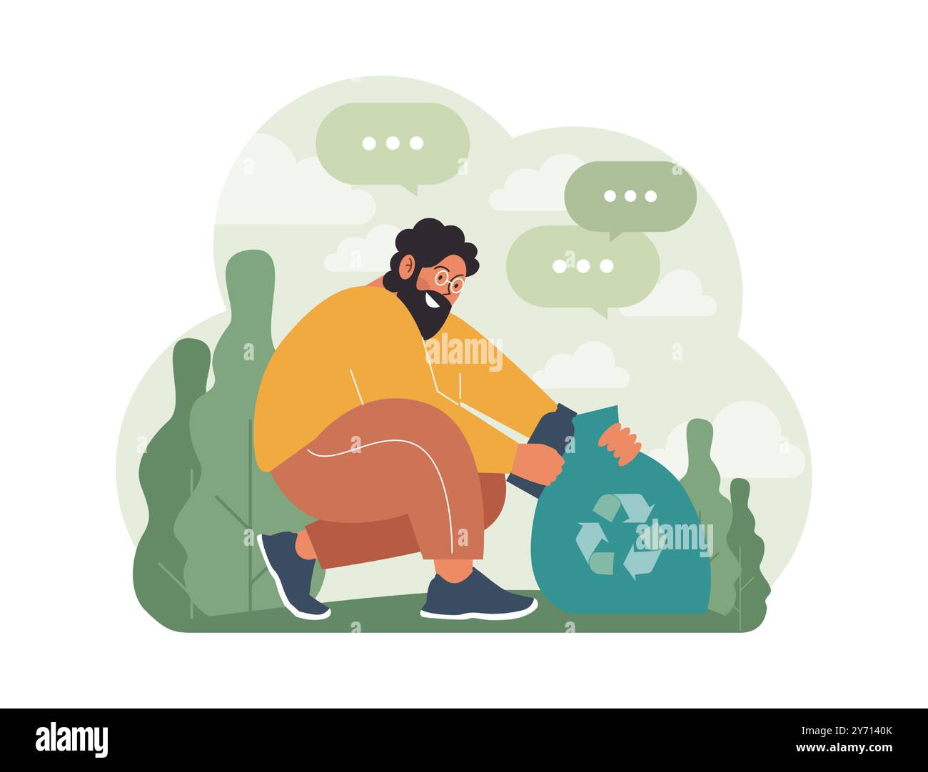 Conscious consumption. Character with eco-friendly life-style ...