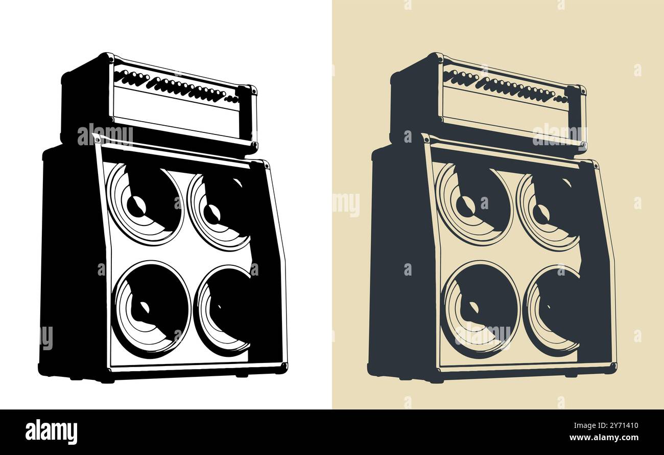 Stylized vector illustrations of a guitar combo amplifier Stock Vector ...