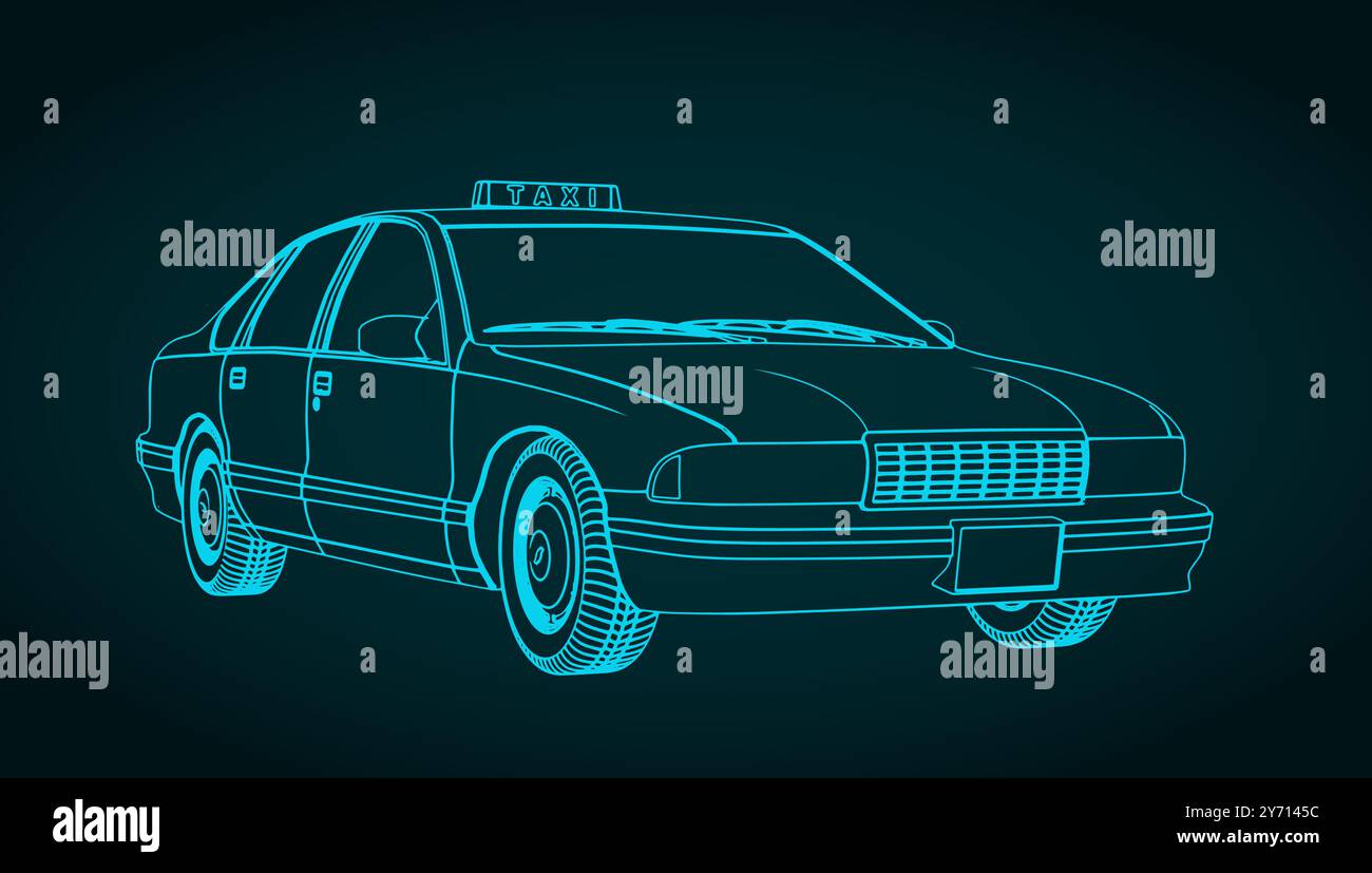 Stylized vector illustrations of blueprint of a taxi Stock Vector Image ...