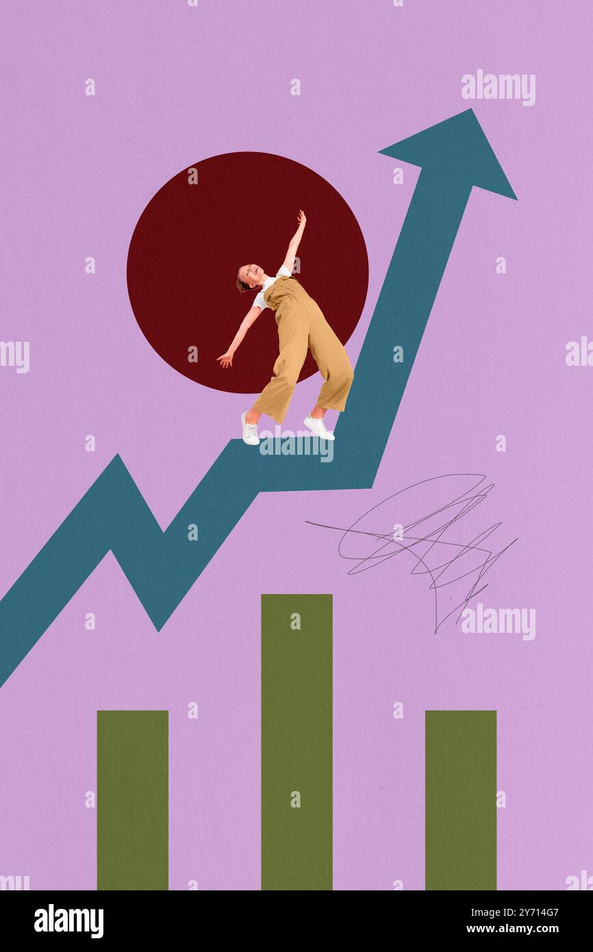 Vertical poster collage young woman dynamic arrow growth improvement ...