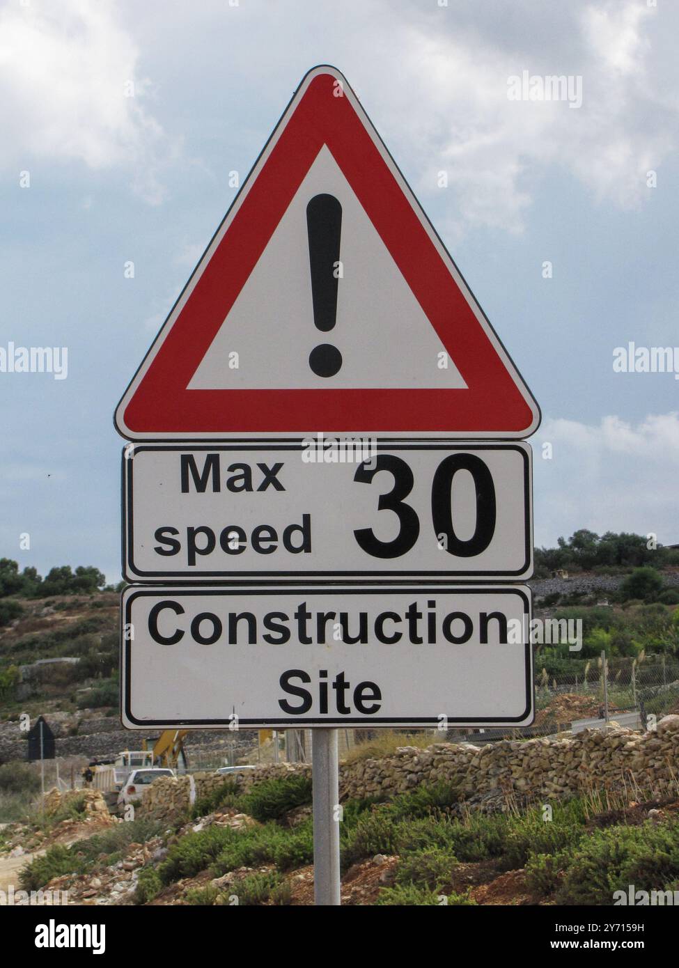 speed warning sing in the street Stock Photo - Alamy