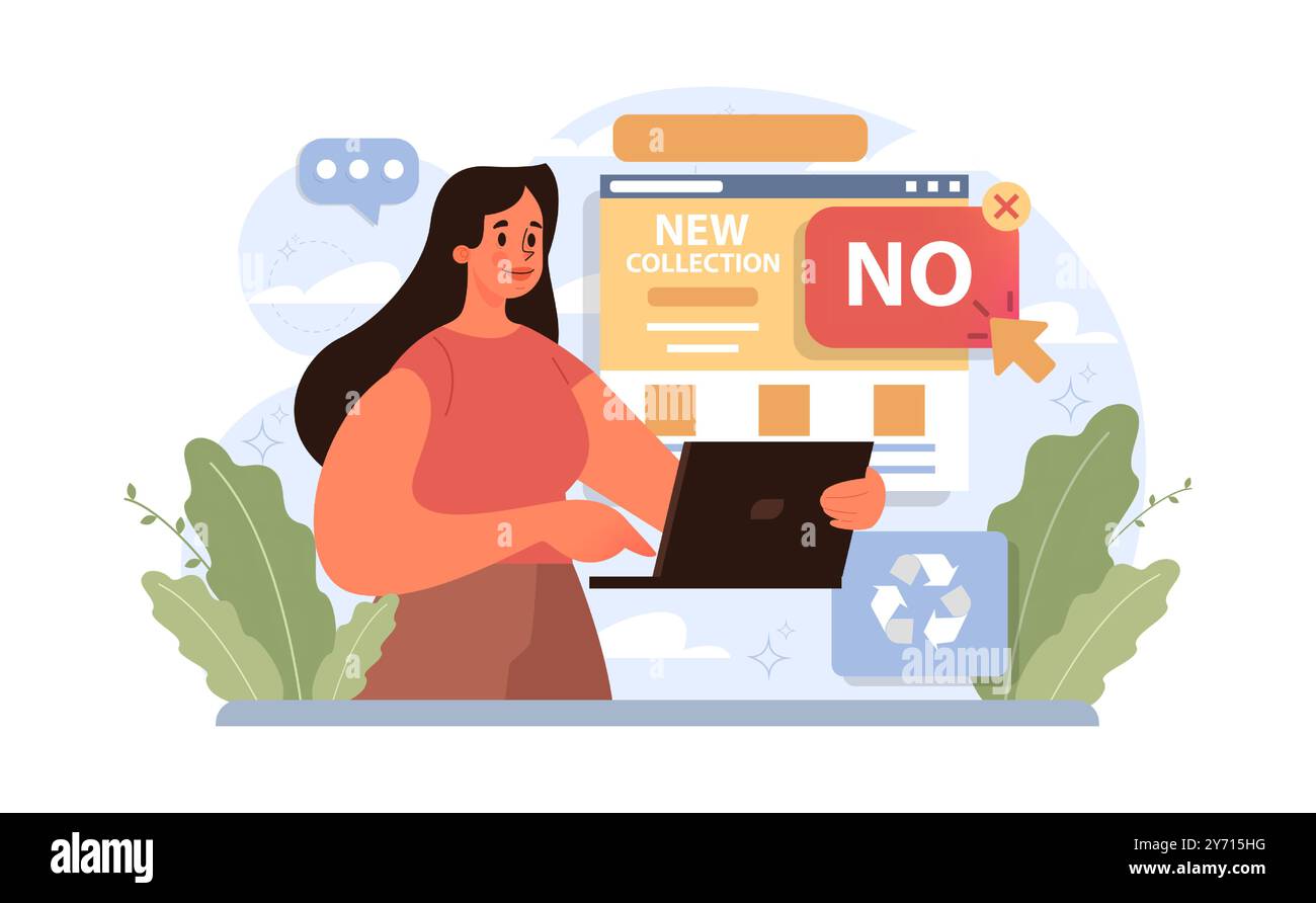 Conscious consumption. Character with eco-friendly life-style ...