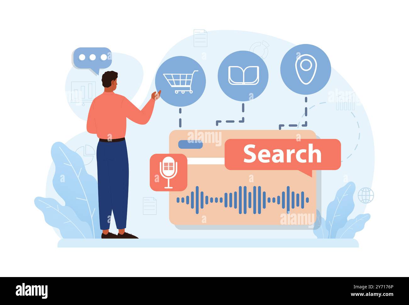 Voice search. Artificial intelligence virtual assistant. Man speaking ...