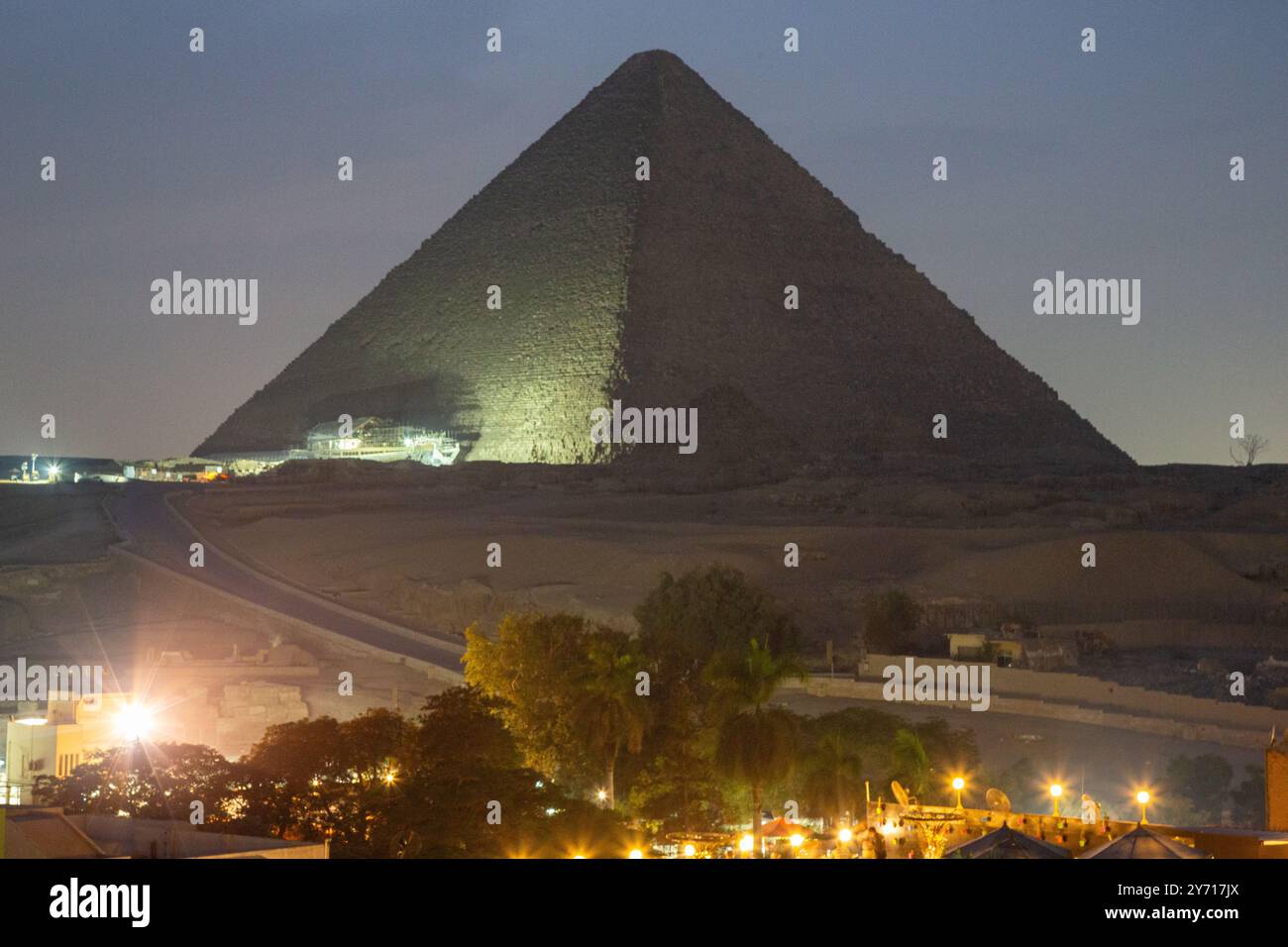 The Great Pyramid complex enlighted at night, Giza, Egypt Stock Photo ...