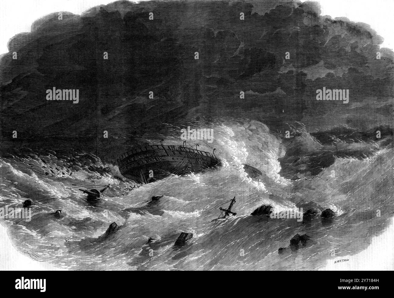 The wreck of the Royal Charter on the coast of Anglesea near Moelfre ...