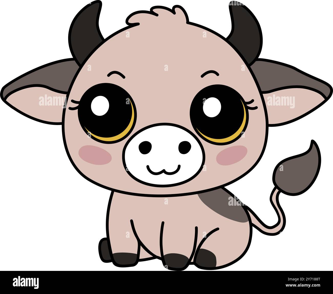 Zodiac Chinese ox animal of New Year sign icon. Asian kawaii cute style ...