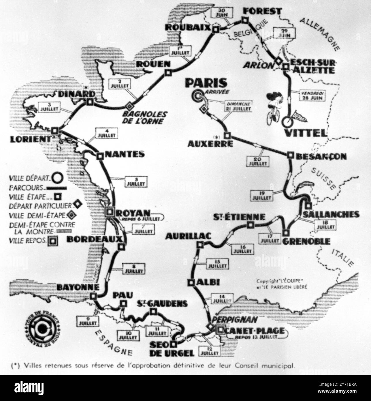 This is a map of the route of the 55th Tour de France which begins from ...
