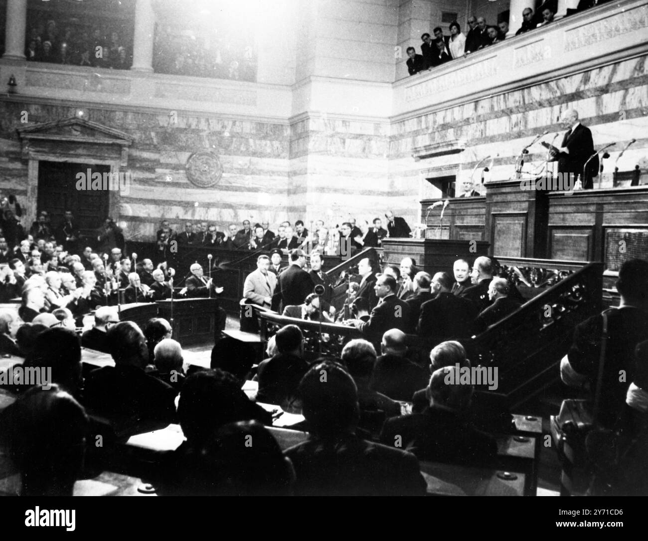 Athens , Greece : President Dwight D Eisenhower (right) stands below a ...