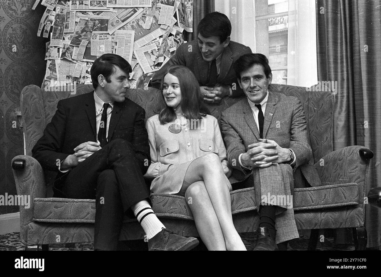 Miss World contestant Miss Ireland is pictured with pop group The ...