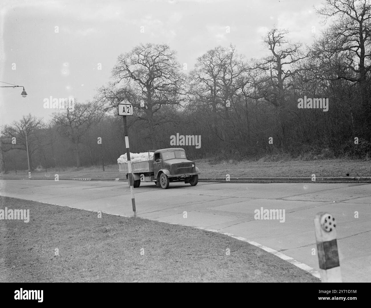 Truck on road back Black and White Stock Photos & Images - Alamy