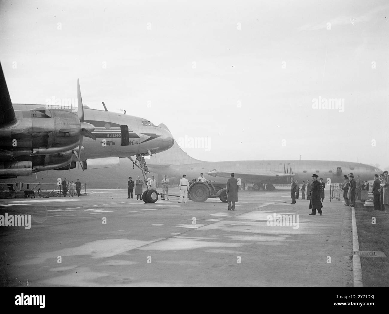 FIRST ARRIVAL AT NEW BOAC BASEThe first B.O.A.C. Constellation landed ...