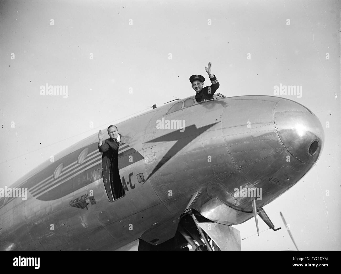 FIRST ARRIVAL AT NEW BOAC BASEThe first B.O.A.C. Constellation landed ...