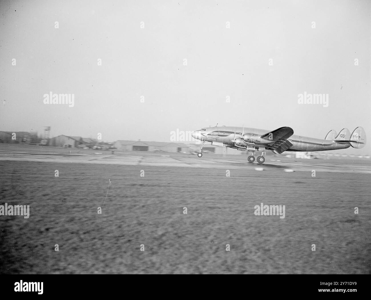FIRST ARRIVAL AT NEW BOAC BASEThe first B.O.A.C. Constellation landed ...