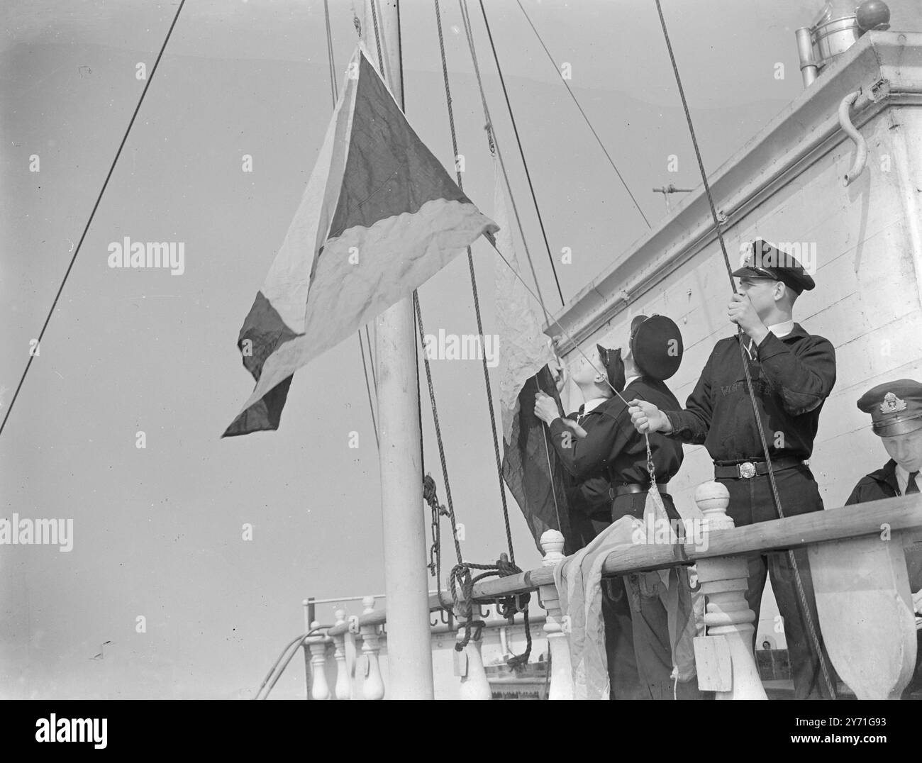 Cadets and a new HMS Worcester training ship.1940 Stock Photo - Alamy