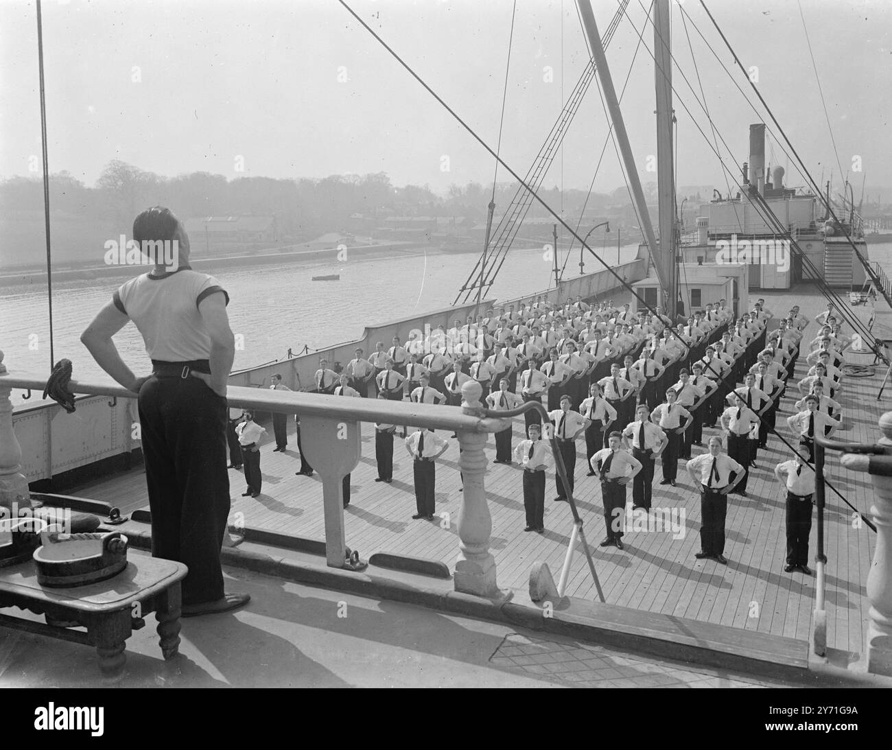 Cadets and a new HMS Worcester training ship.1940 Stock Photo - Alamy