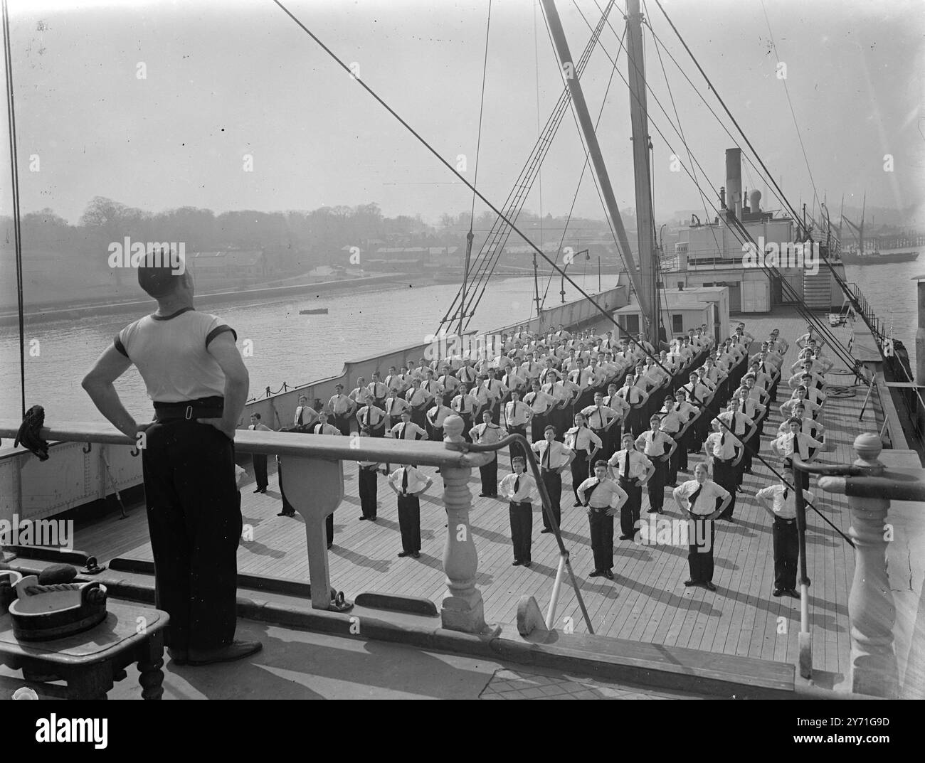 Cadets and a new HMS Worcester training ship.1940 Stock Photo - Alamy