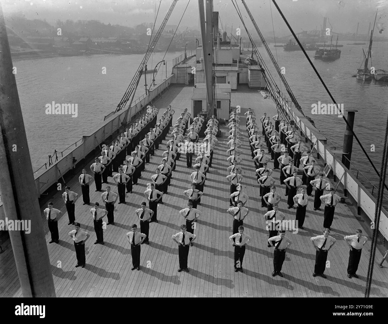 Cadets and a new HMS Worcester training ship.1940 Stock Photo - Alamy