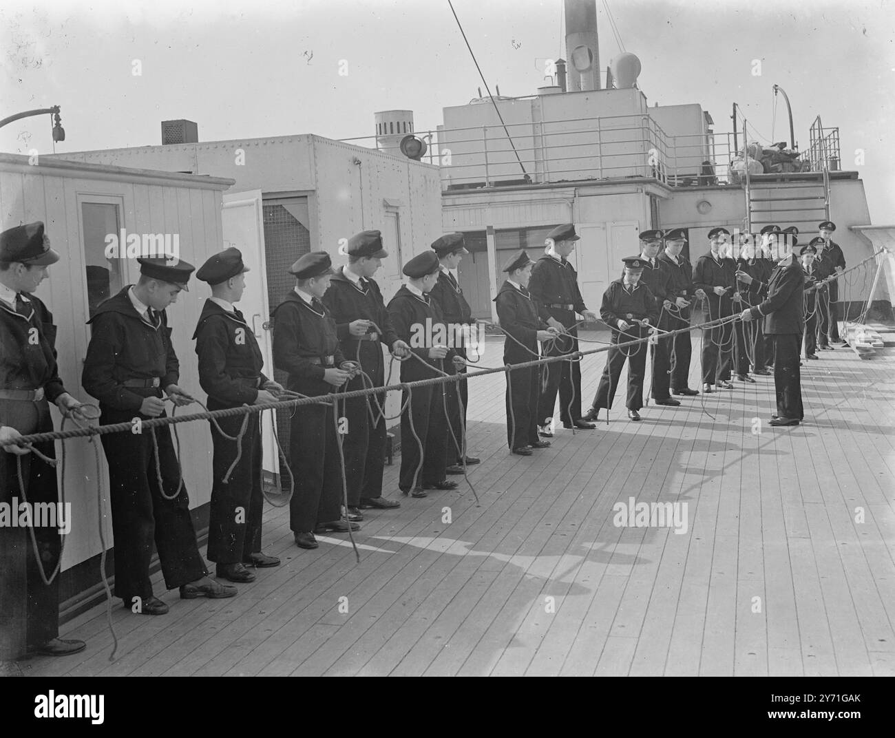 Cadets and a new HMS Worcester training ship.1940 Stock Photo - Alamy