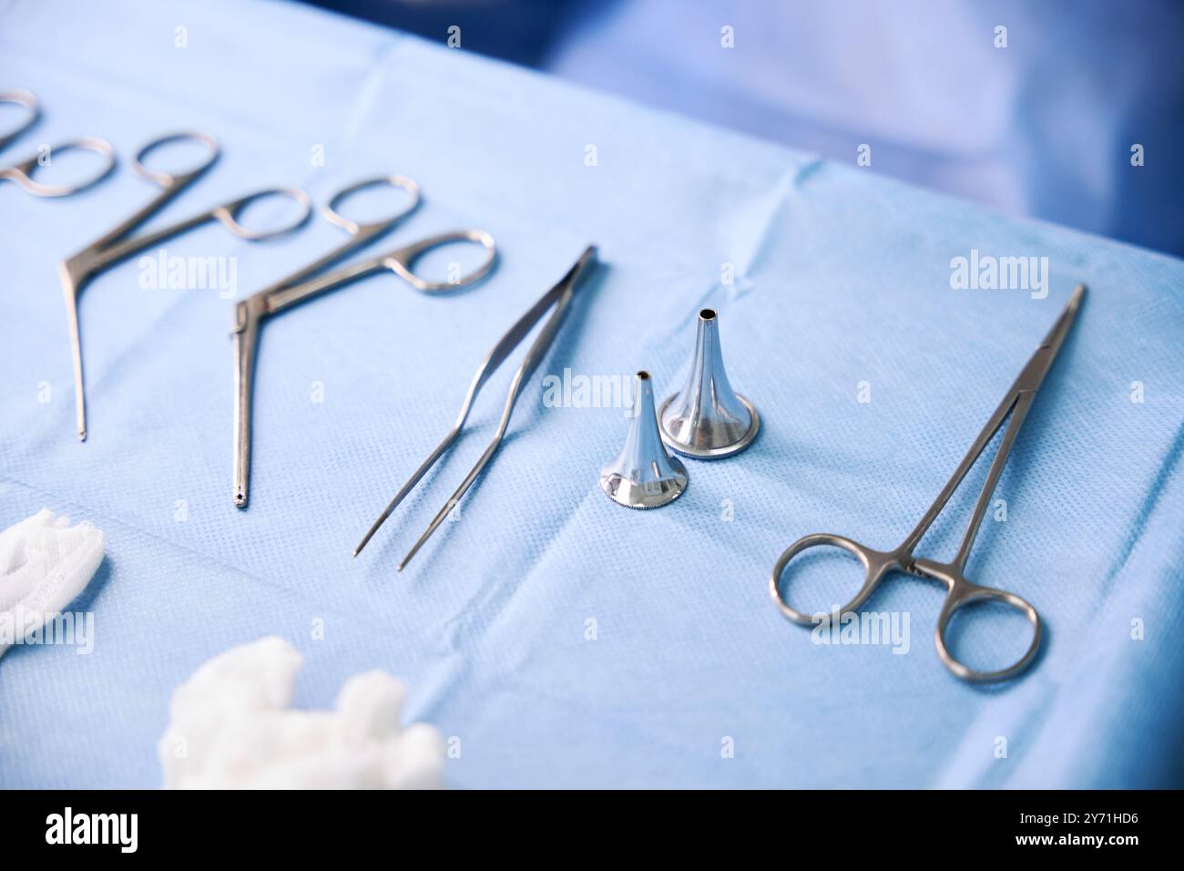 Special instruments are laid out on a table for surgical instruments ...
