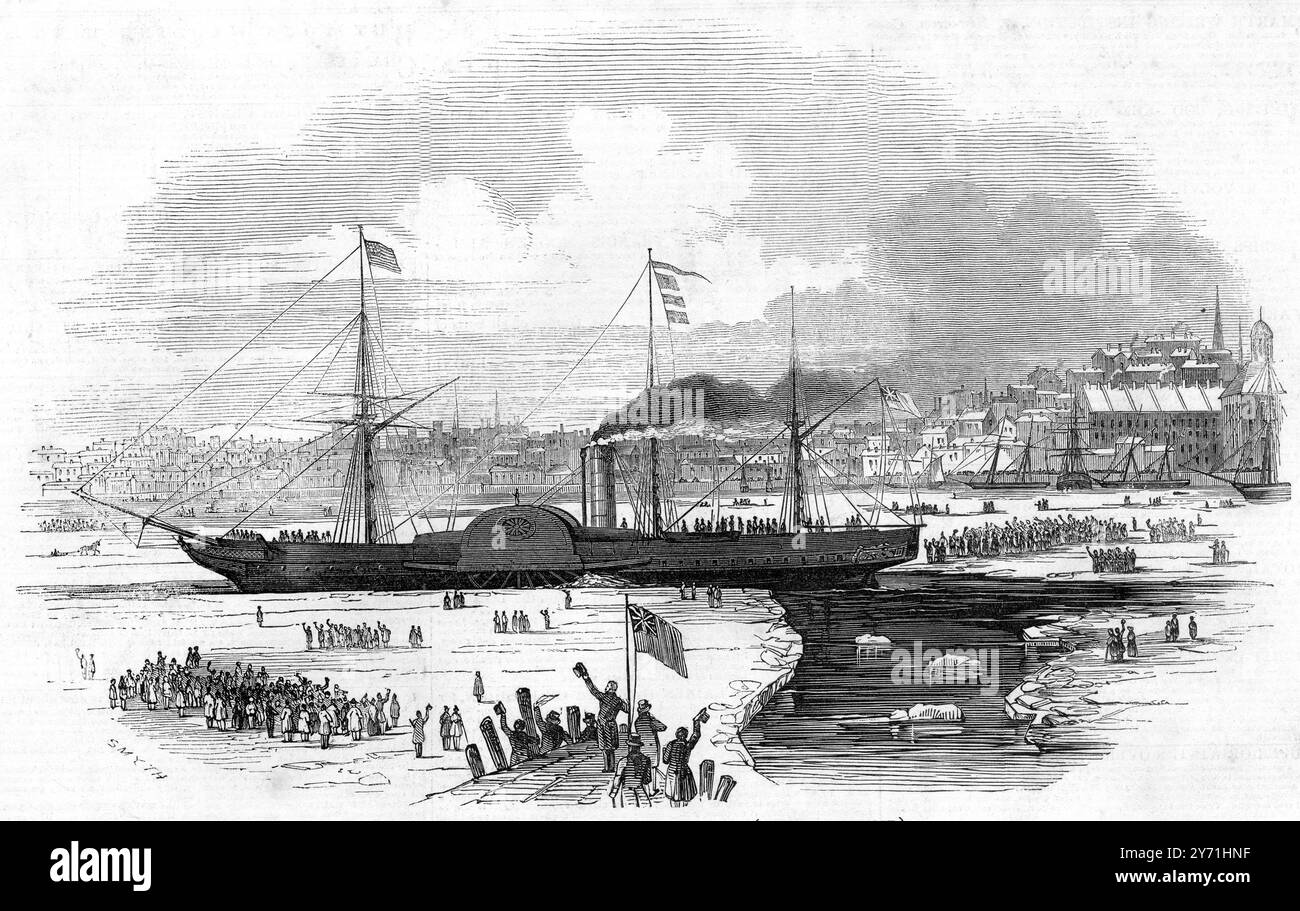The Britannia steamship leaving Boston , USA 23 October 1847 Stock ...