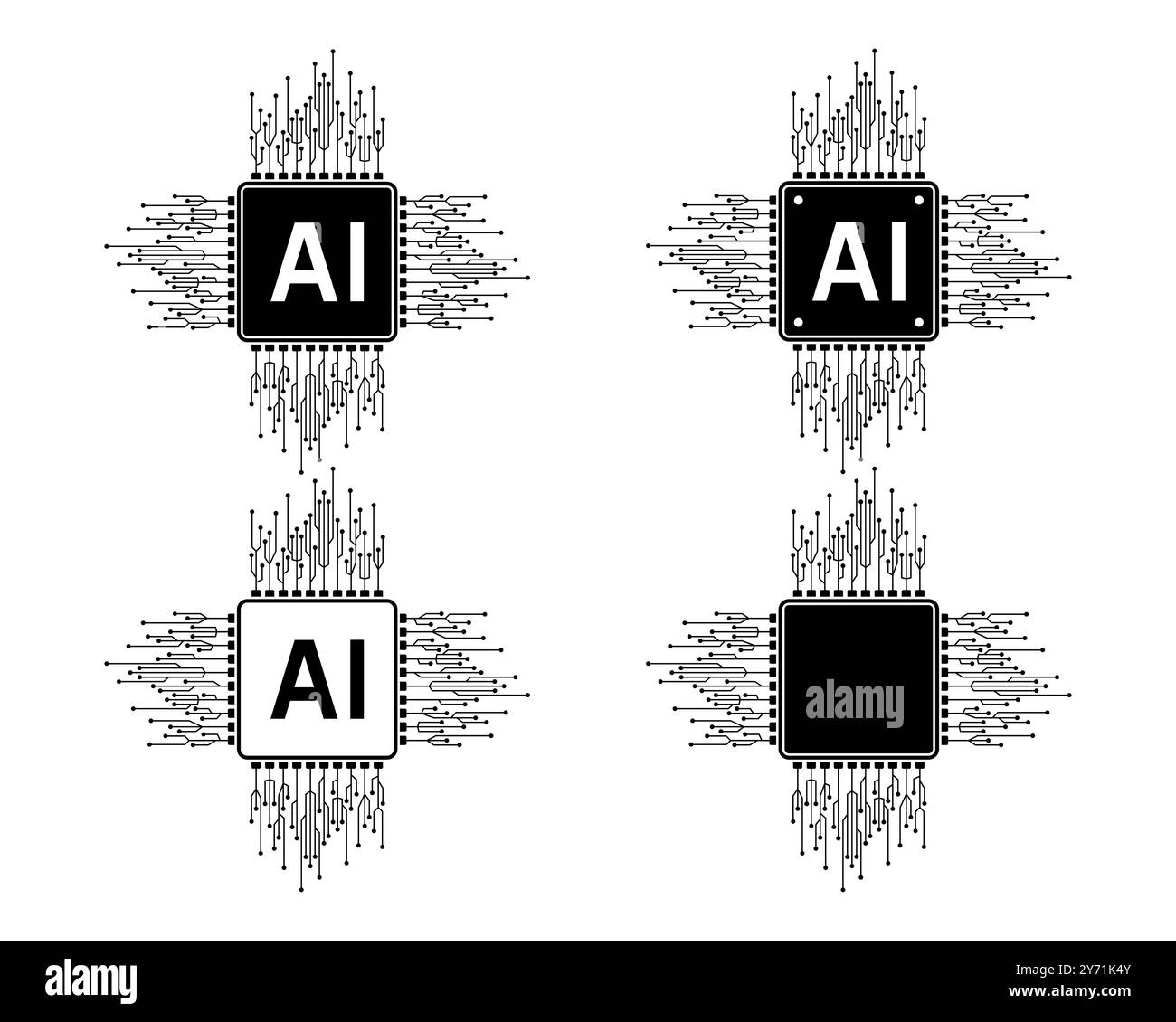 Electronic chip processor AI artificial intelligence icons, AI technology, vector illustration ...