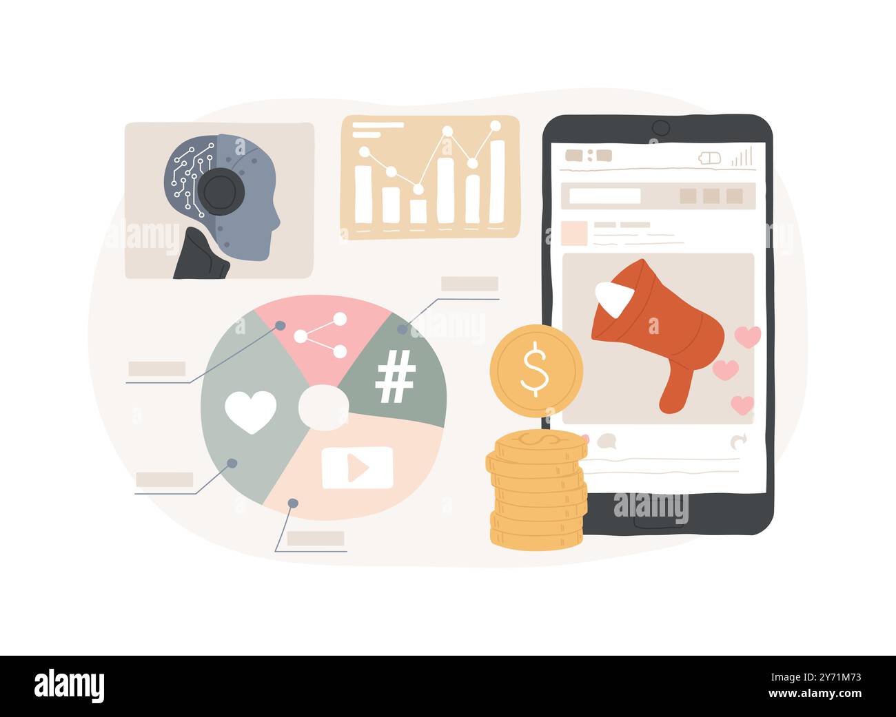 Ai Identified Social Media Sales Insights Abstract Concept Vector Illustration Stock Vector