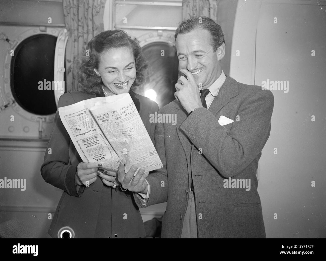 DAVID READS ABOUT HIS MOUSTACHE Film star DAVID NIVEN , who arrived at ...