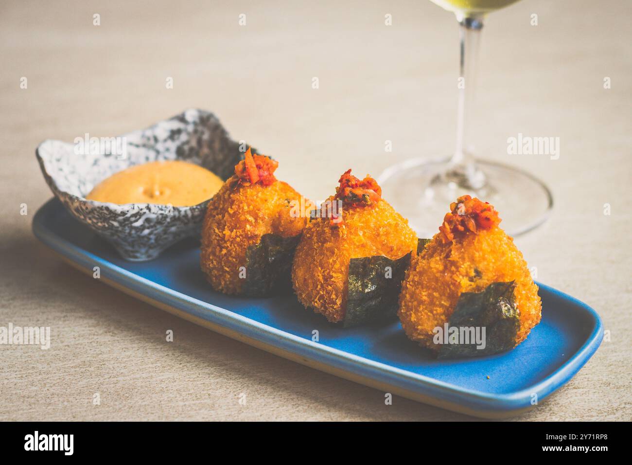 Kimchi Onigiri Arancini Fried breaded rice dumplings, kimchi slaw ...