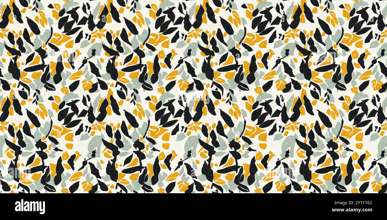 Modern printed fabric flower block print pattern with linen texture ...