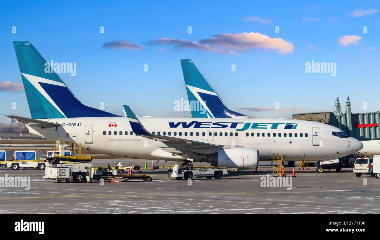 Toronto, Canada - September 17, 2024: Commercial Westjet airplanes in ...