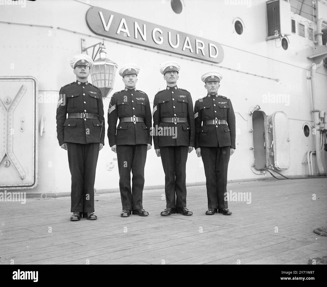 Royal Marines embark in HMS Vanguard for Royal Tour. A detachment of ...