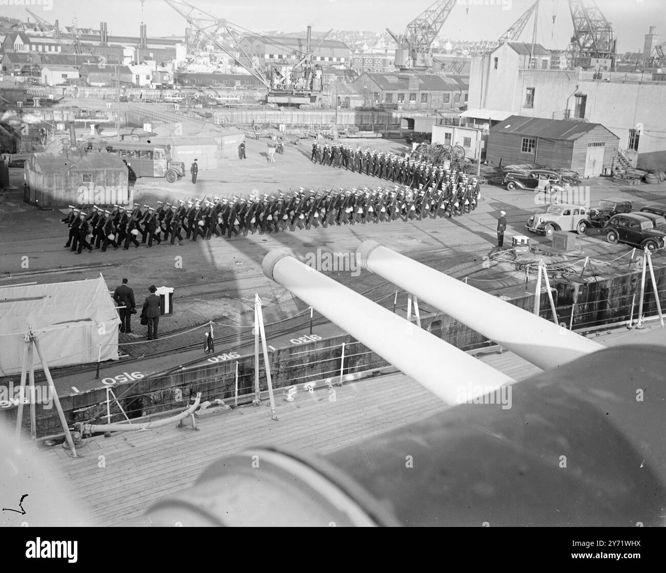 Royal Marines embark in HMS Vanguard for Royal Tour. A detachment of ...