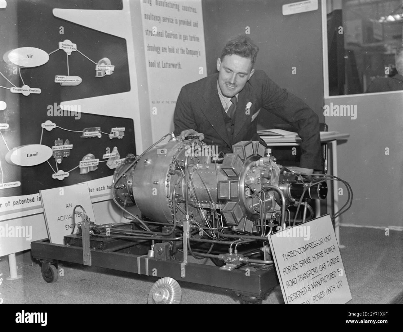 WORLD'S FIRST GAS TURBINE CAR ENGINE:SHOWN AT BIRMINGHAM B.I.F The ...