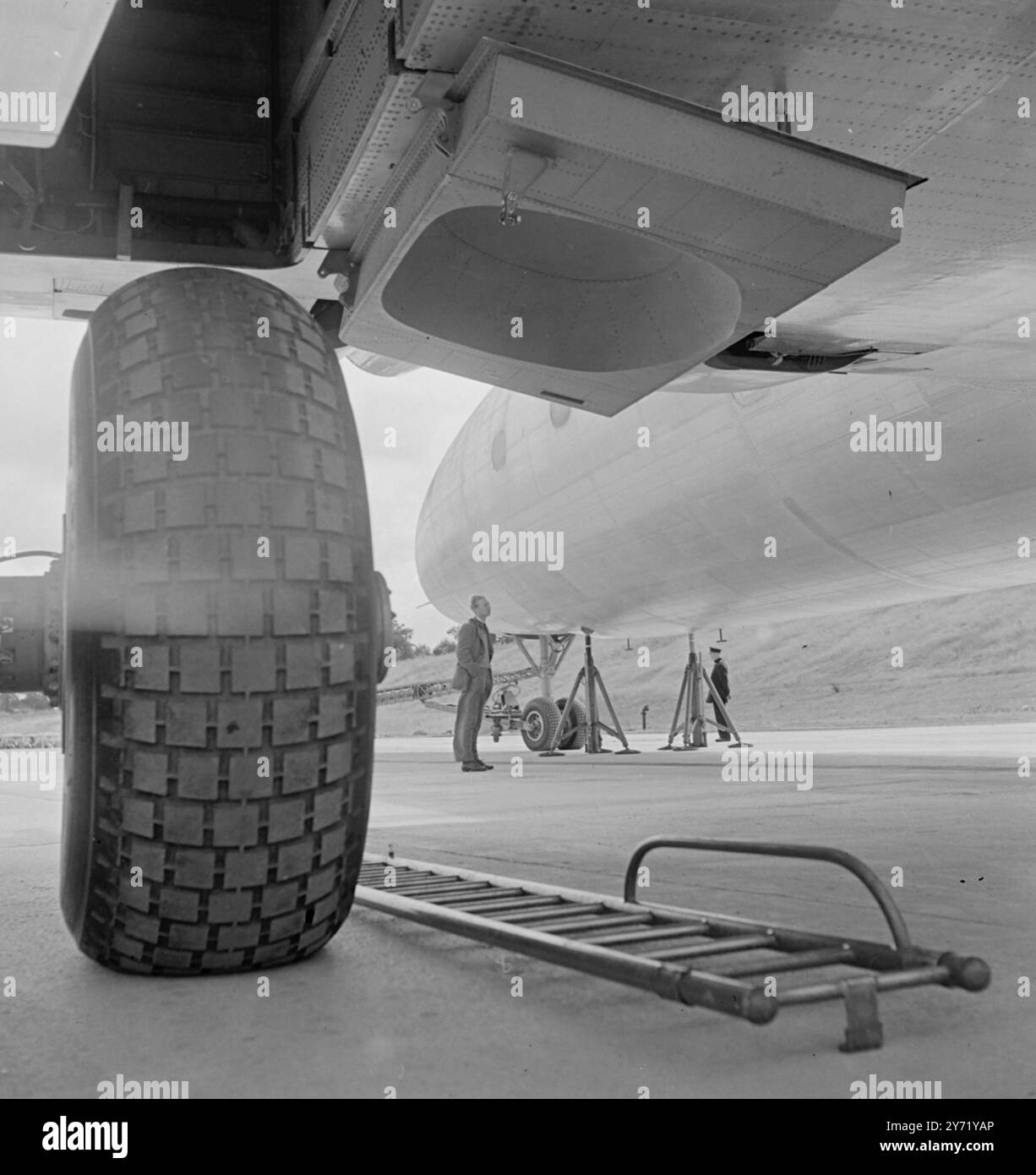 WHEEL OF AIR GIANT. This view of one of the huge undercarriage wheels ...