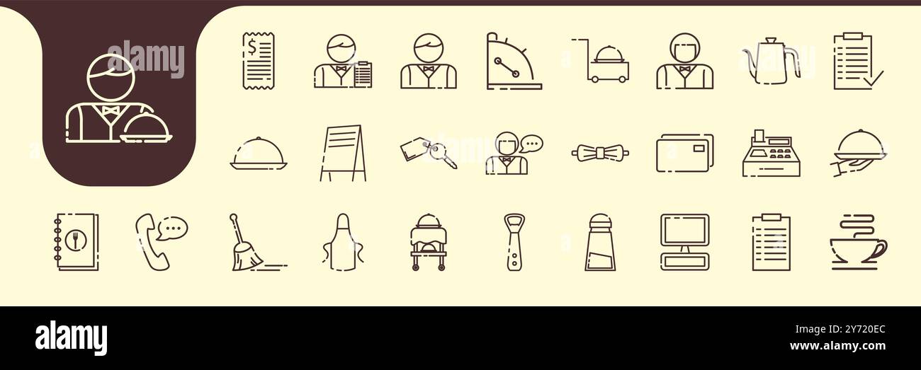 waiter line art icon set collection design vector Stock Vector Image ...