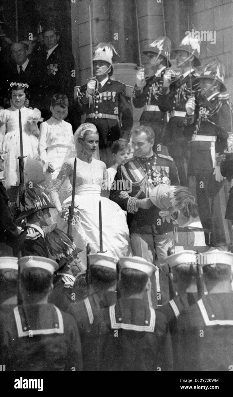 Princess Grace and Prince Rainier leave Monaco Cathedral Photo shows ...