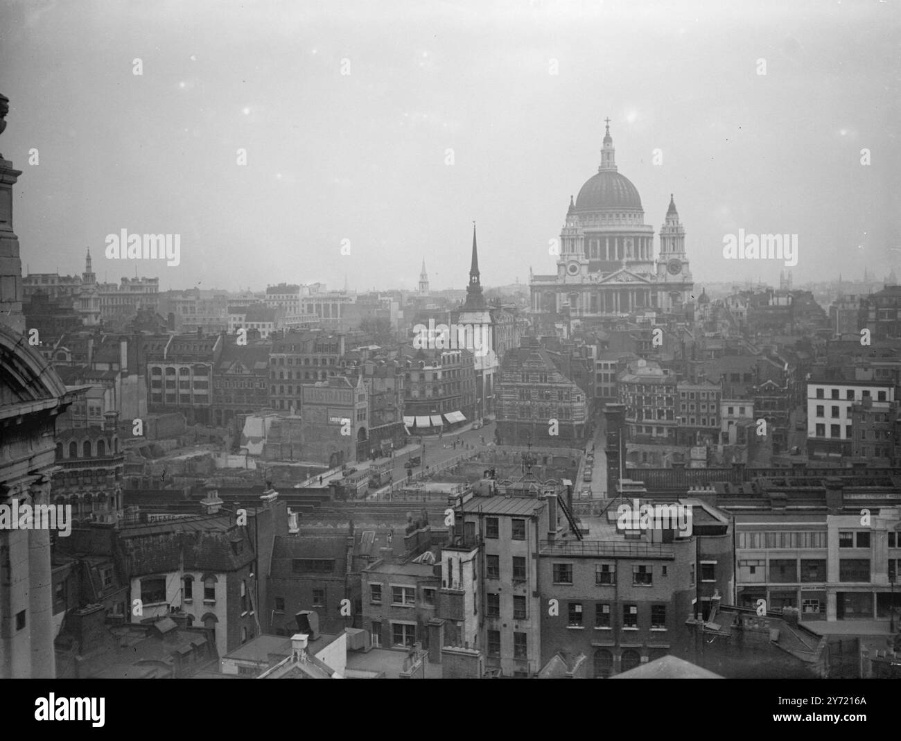 A post World War II view over the City of London , showing the dome of ...