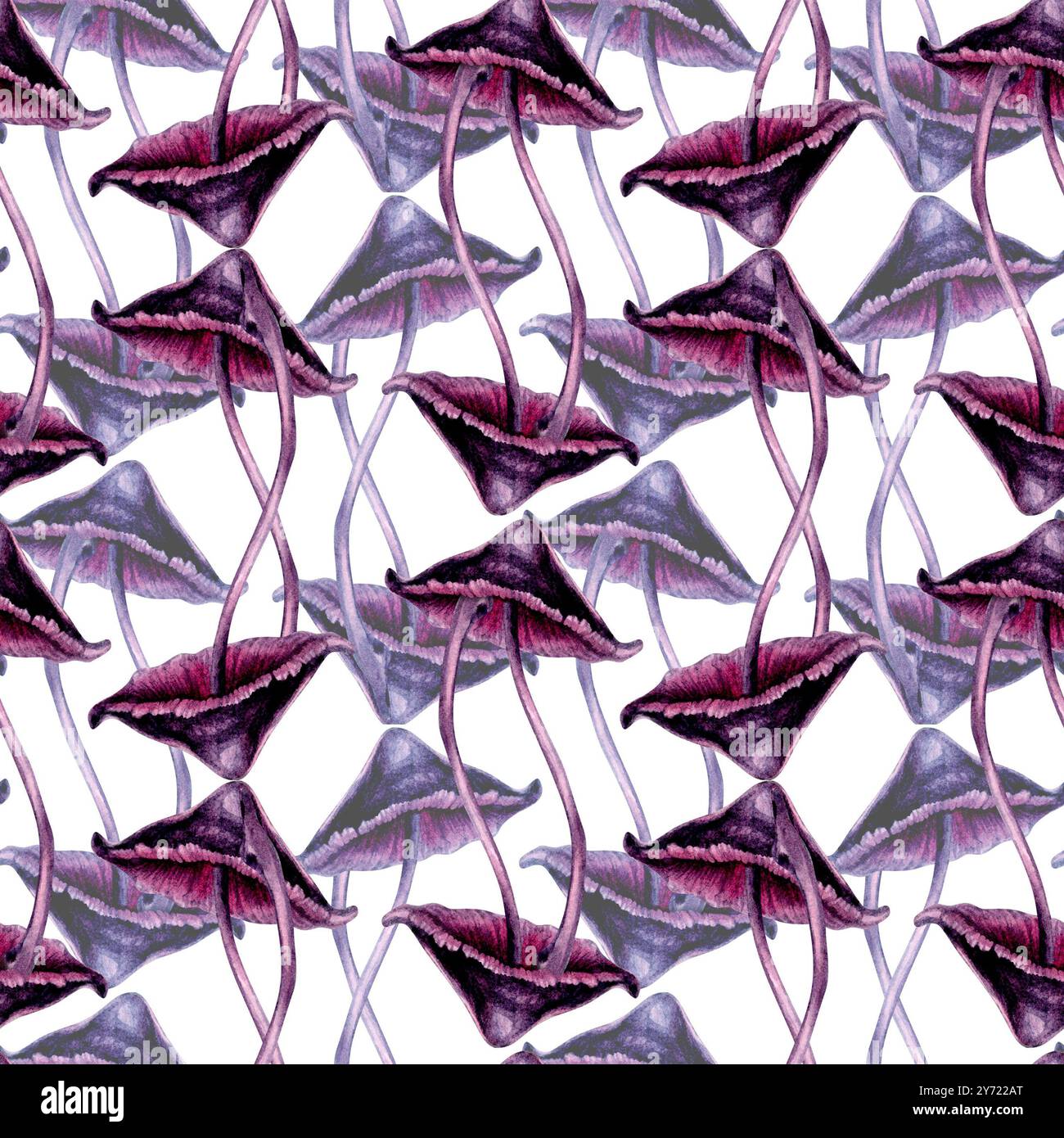 Seamless pattern with poisonous purple toadstools on green background ...