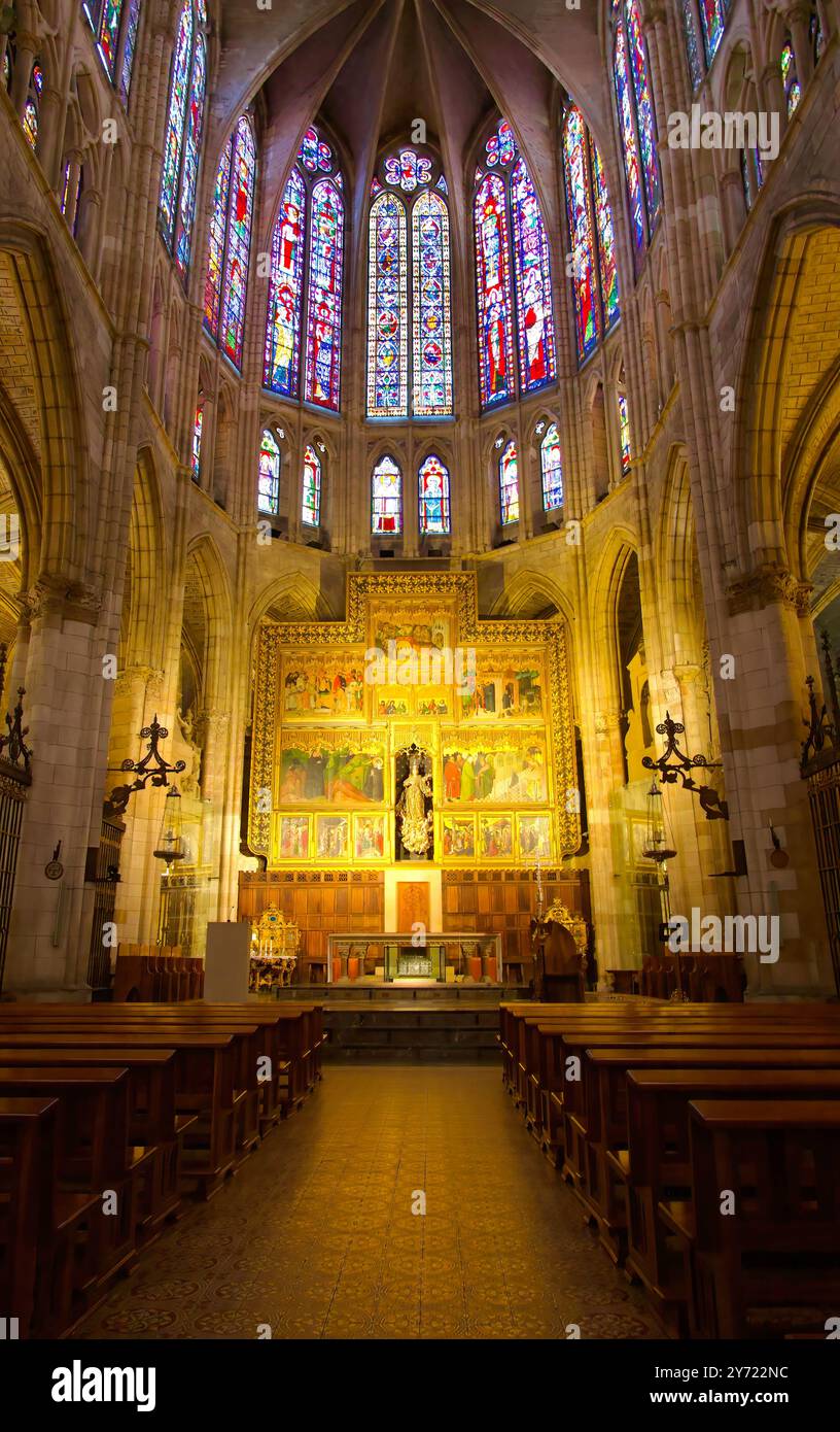 High altar pews and stained glass in the interior of the famous Santa ...