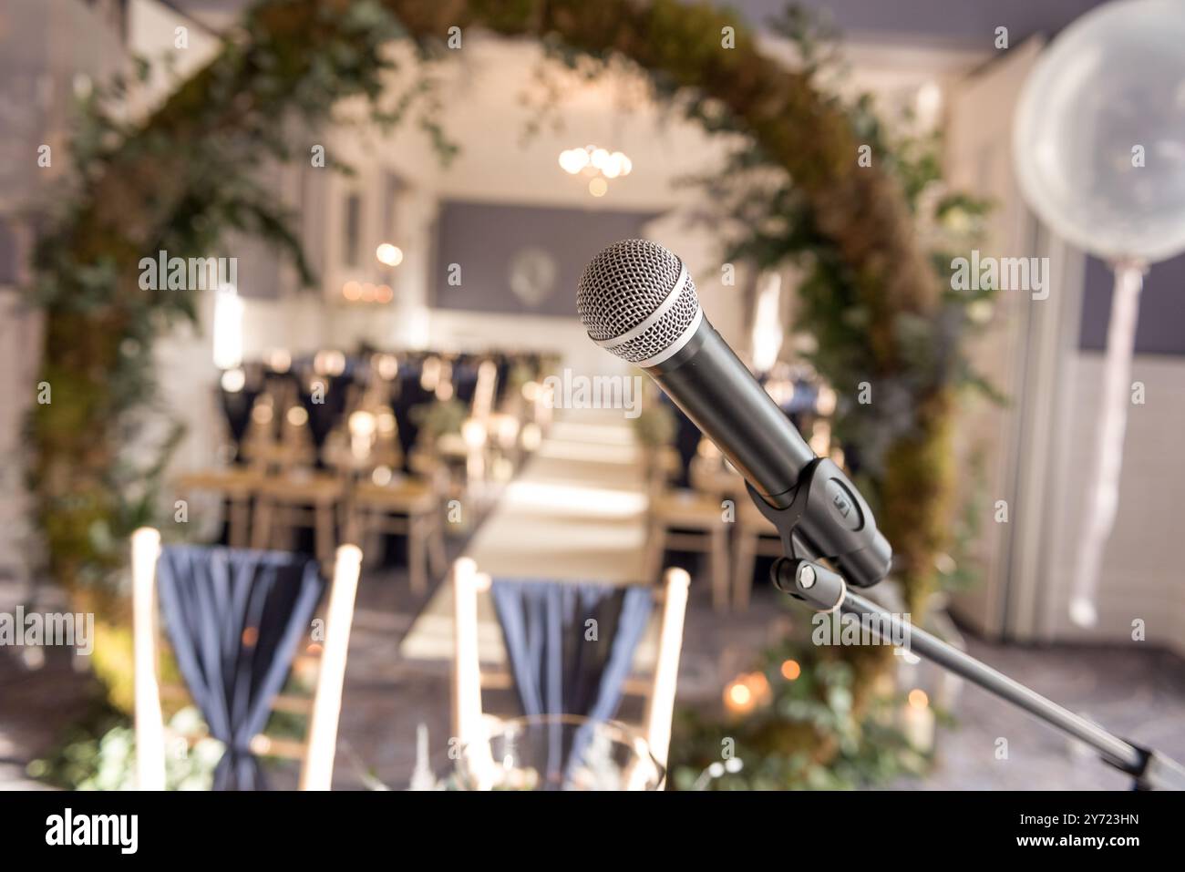 microphone ready for event on stand with low depth of field Stock Photo ...