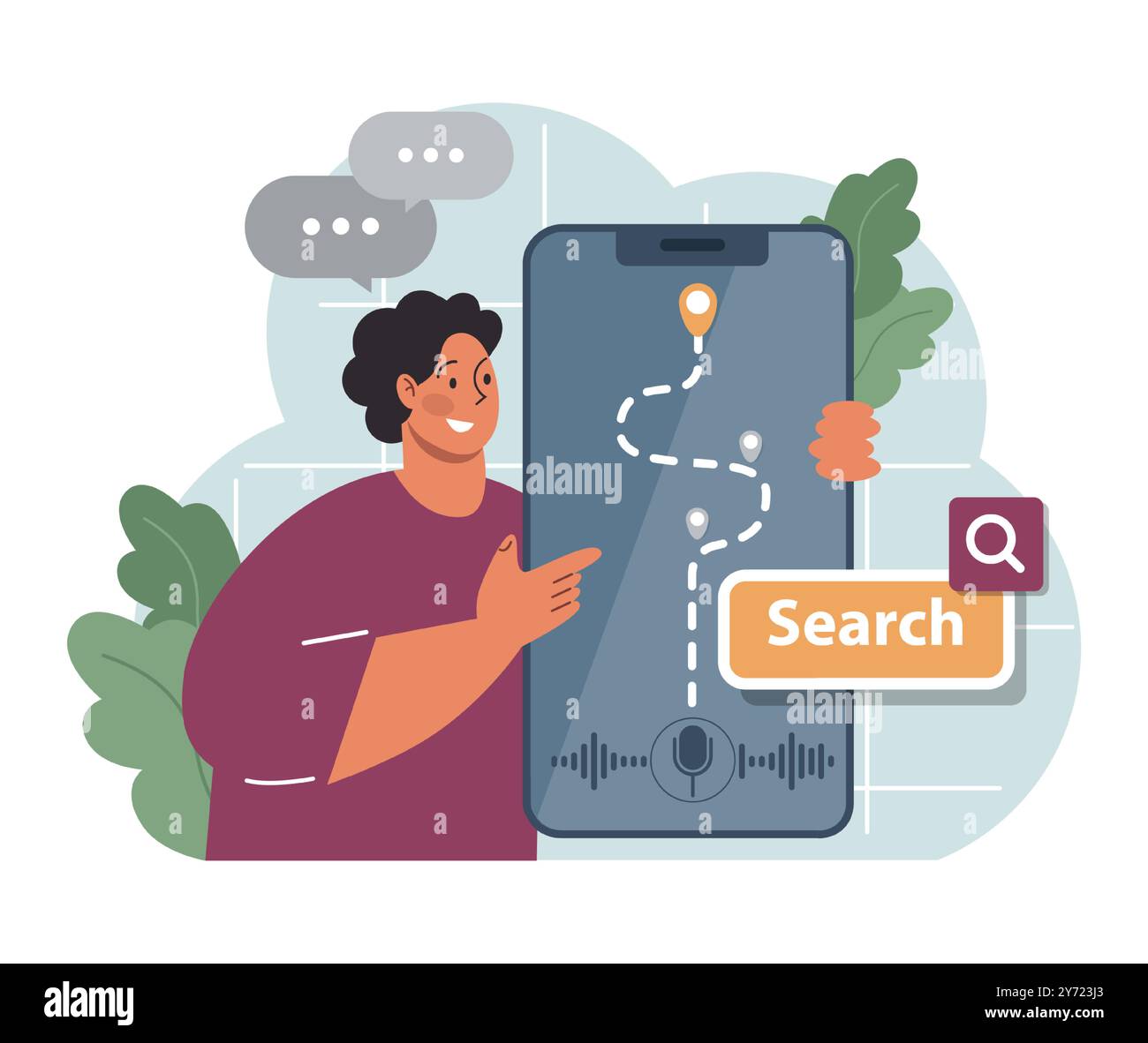 Voice search. Artificial intelligence virtual assistant. Man speaking ...