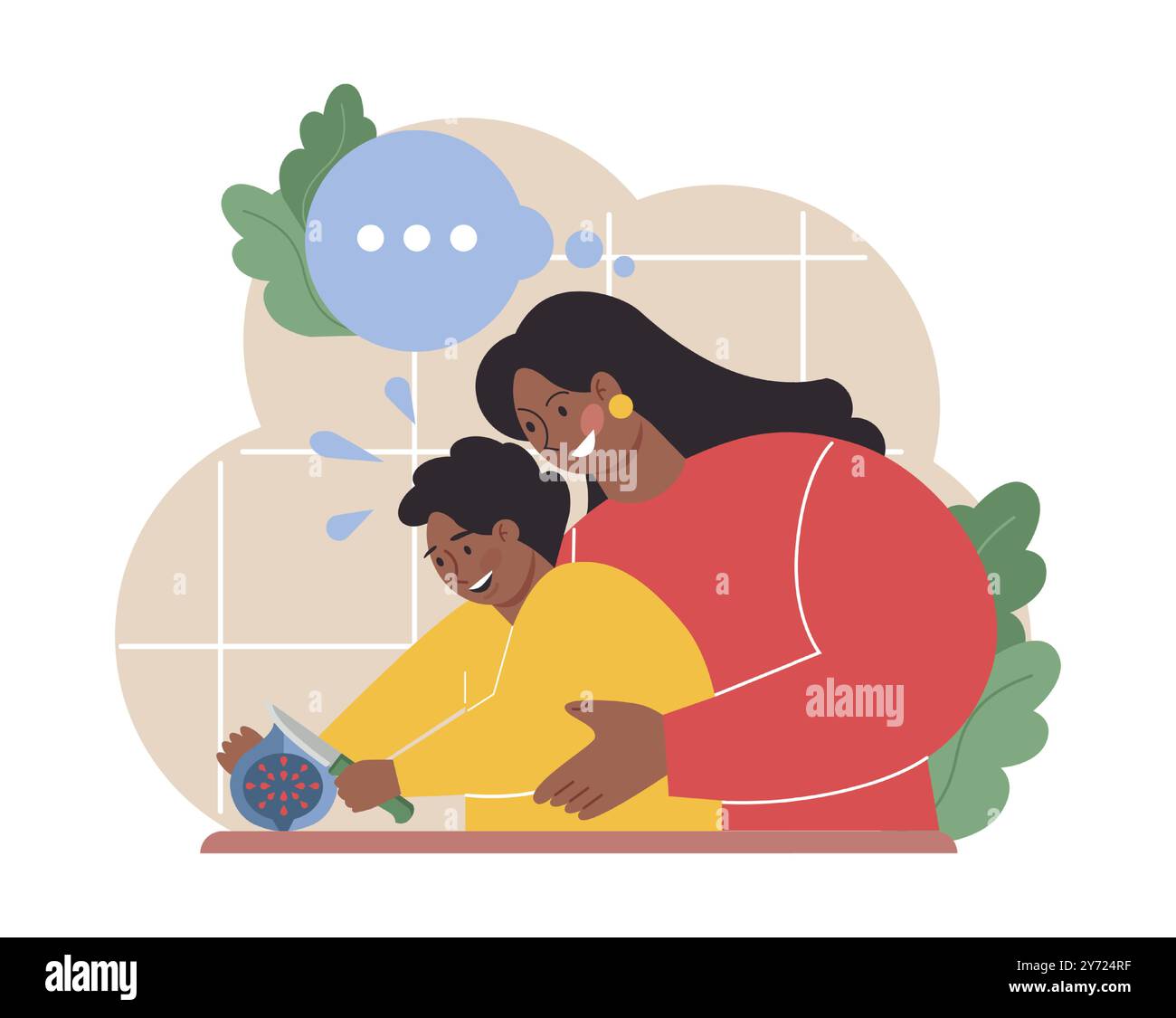 Mother teaching her child how to cook. Family making food in the ...