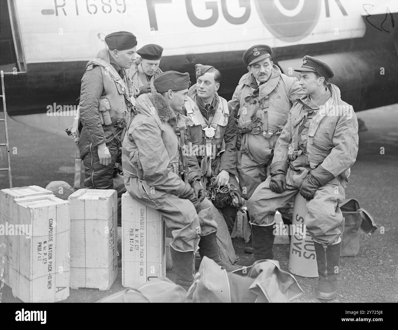 R.A.F. Men Breifed For Polar Flight. The crews of 7 R.A.F Lancaster ...