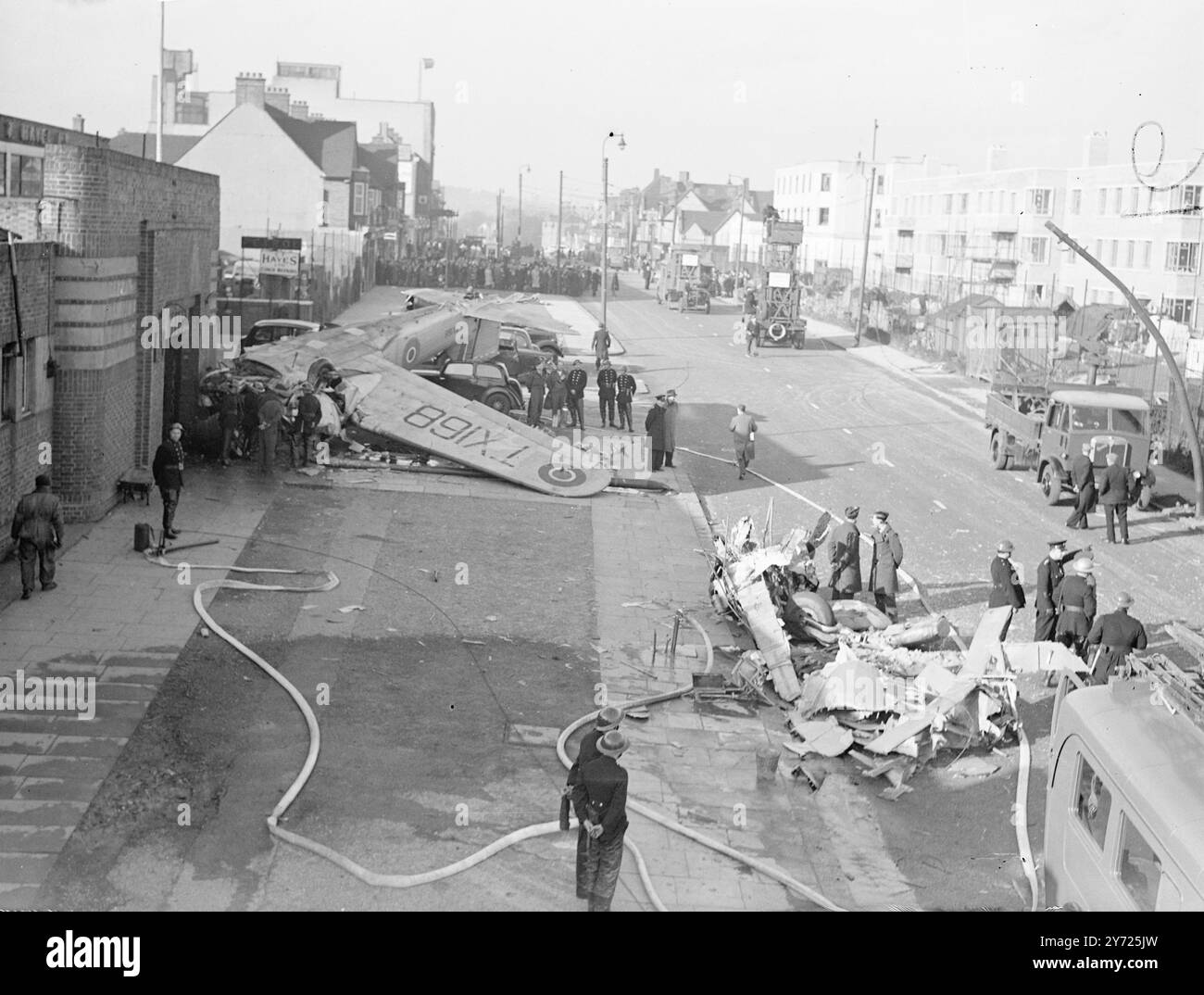Plane crash A wrecked Anson aircraft which crashed into a bus. The two ...