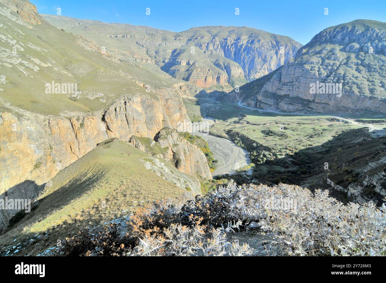 Road to the village of Khinaliq running through Greater Caucasus range ...