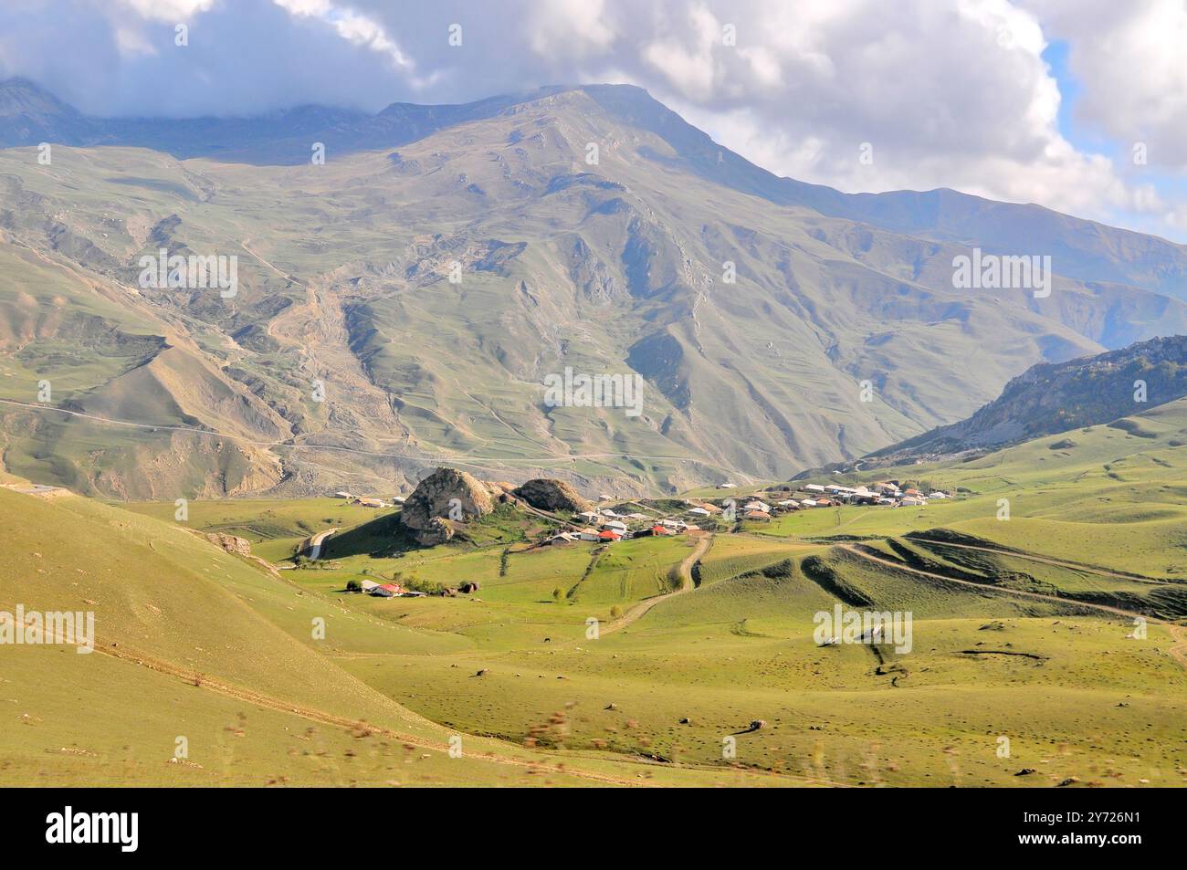 Road to the village of Khinaliq running through Greater Caucasus range ...