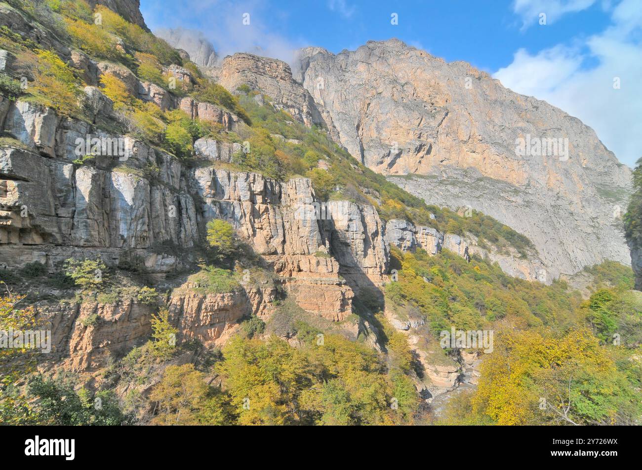 Road to the village of Khinaliq running through Greater Caucasus range ...