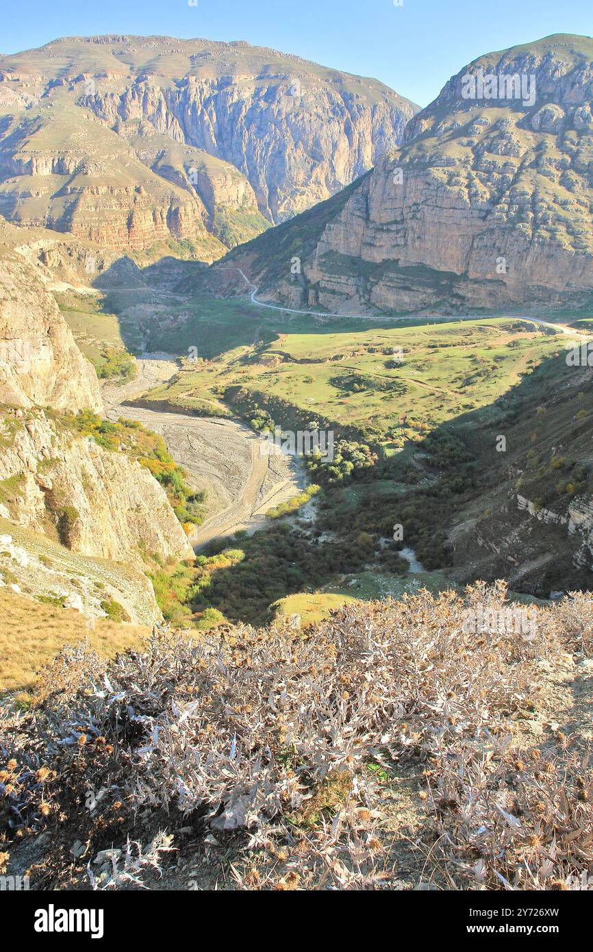 Road to the village of Khinaliq running through Greater Caucasus range ...