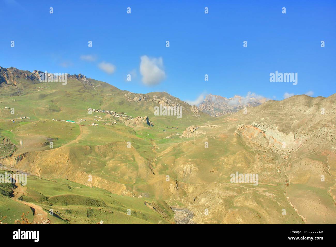 Road to the village of Khinaliq running through Greater Caucasus range ...